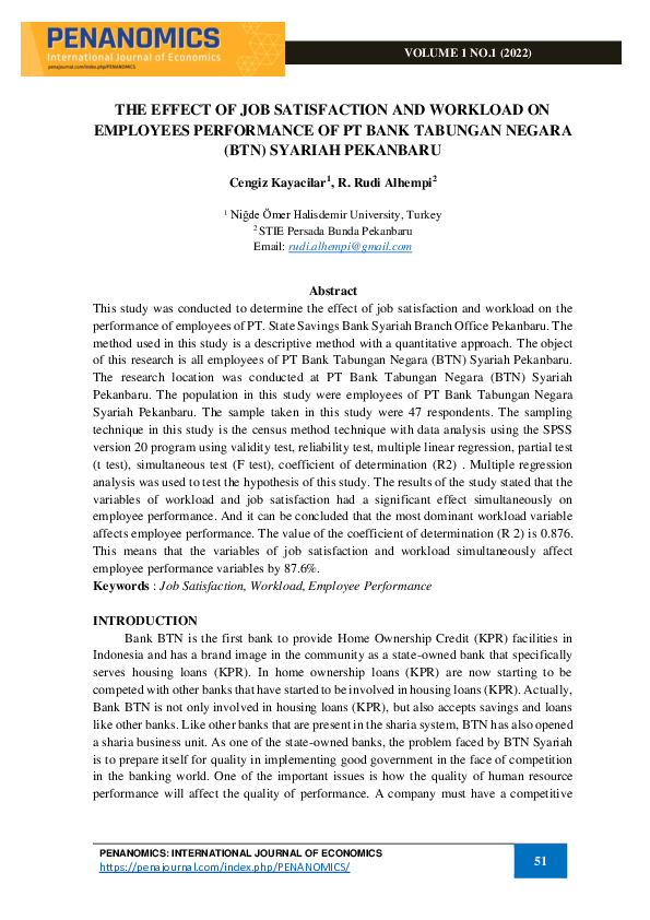 (PDF) The Effect of Job Satisfaction and Workload on Employees Performance of PT Bank Tabungan ...