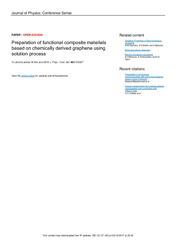 (PDF) Preparation of functional composite materials based on chemically derived graphene using ...