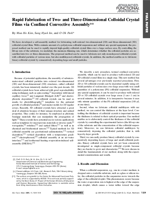 (PDF) Rapid Fabrication of Two- and Three-Dimensional Colloidal Crystal Films via Confined ...