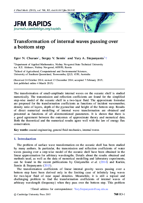 (PDF) Transformation of internal waves passing over a bottom step ...