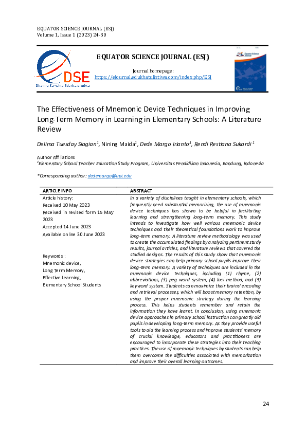 (PDF) The Effectiveness of Mnemonic Device Techniques in Improving Long-Term Memory in Learning ...