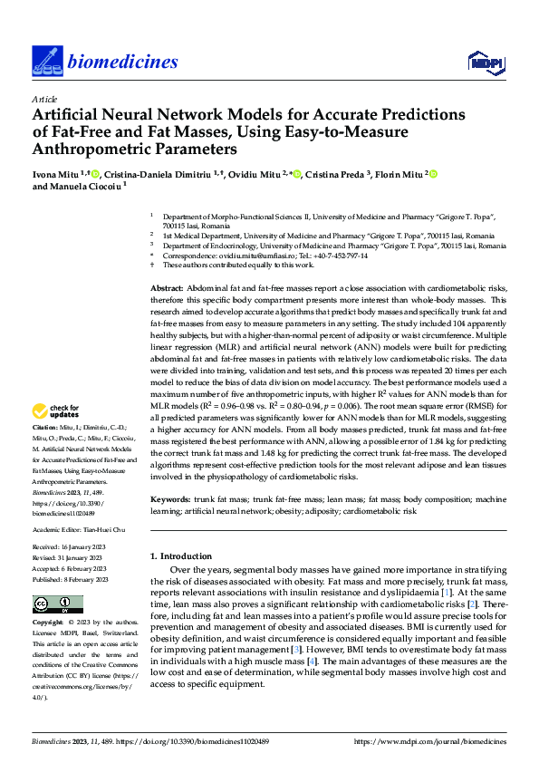 (PDF) Artificial Neural Network Models for Accurate Predictions of Fat-Free and Fat Masses ...