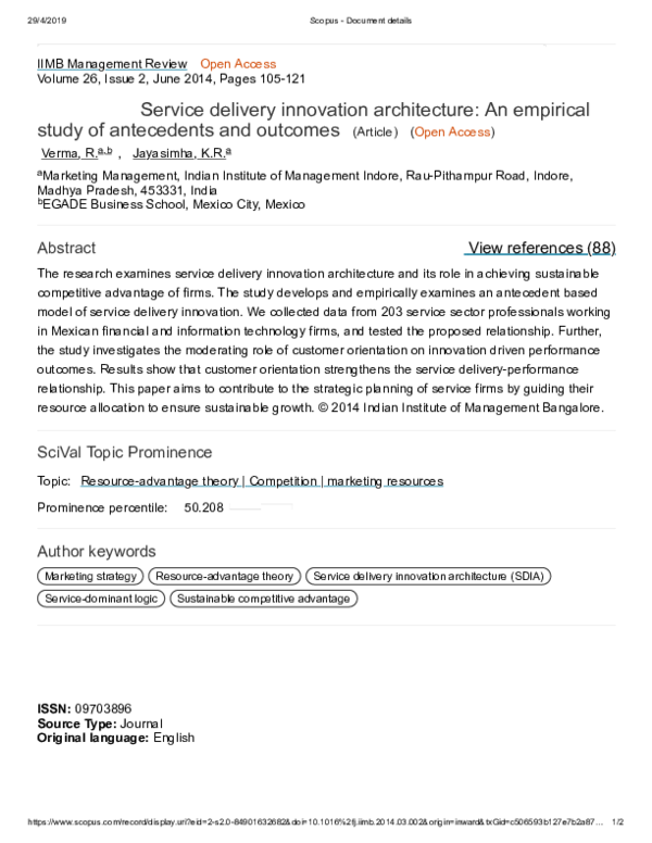 (PDF) Service delivery innovation architecture: An empirical study of ...