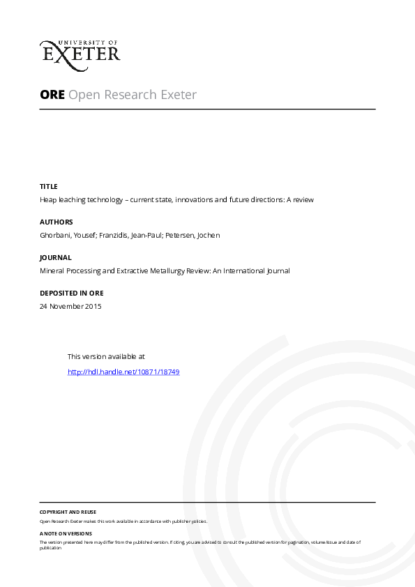 (PDF) Heap leaching technology – current state, innovations and future ...
