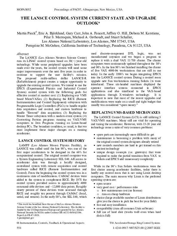 (PDF) The LANSCE control system current state and upgrade outlook ...