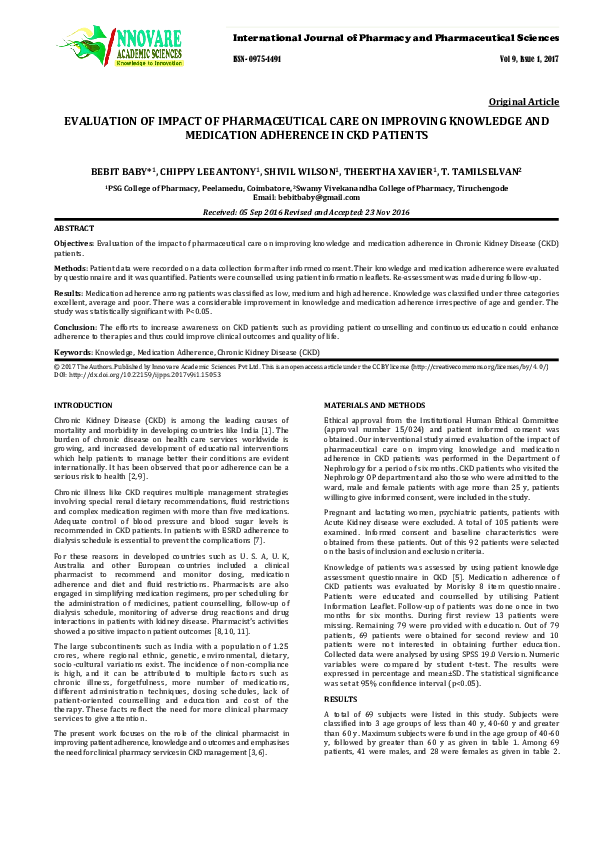 (PDF) EVALUATION OF IMPACT OF PHARMACEUTICAL CARE ON IMPROVING KNOWLEDGE AND MEDICATION ...