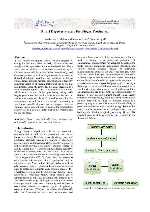 (PDF) Smart Digester System for Biogas Production