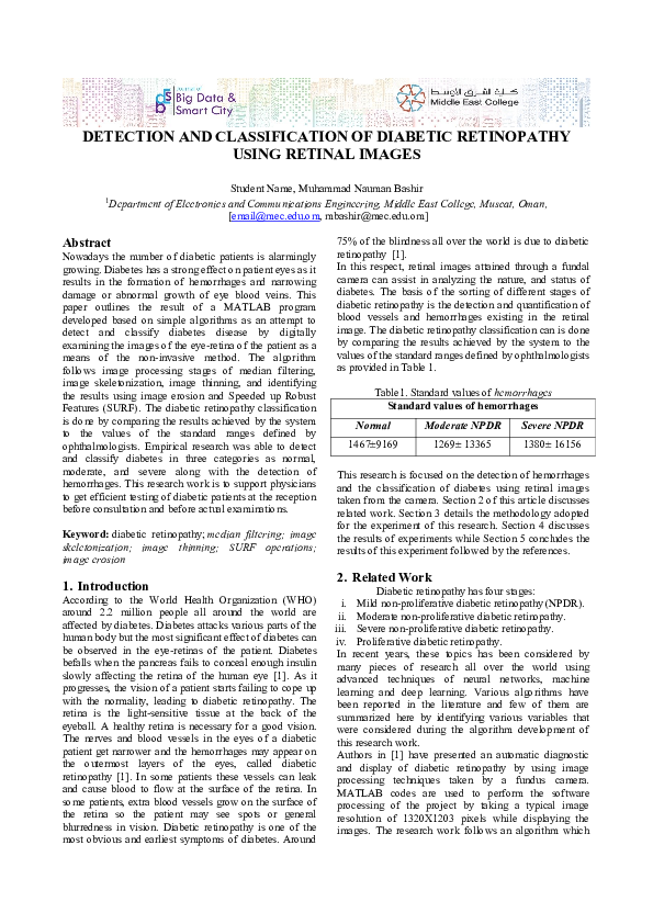 Pdf Detection And Classification Of Diabetic Retinopathy Using