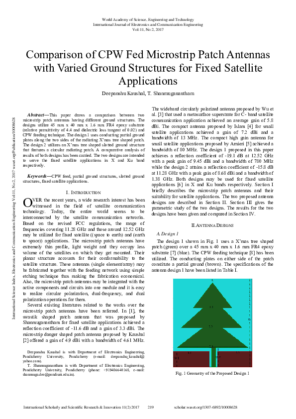 (PDF) Comparison Of Cpw Fed Microstrip Patch Antennas With Varied Ground Structures For Fixed ...