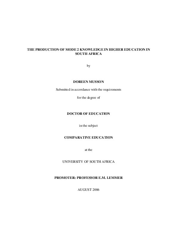 (PDF) The production of Mode 2 knowledge in higher education in South ...