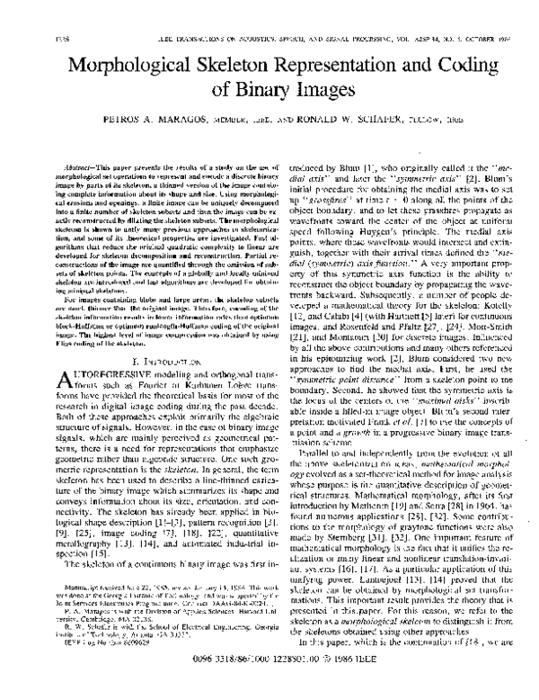 (PDF) Morphological skeleton representation and coding of binary images | Petros Maragos ...