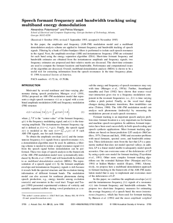 (PDF) Speech formant frequency and bandwidth tracking using multiband energy demodulation