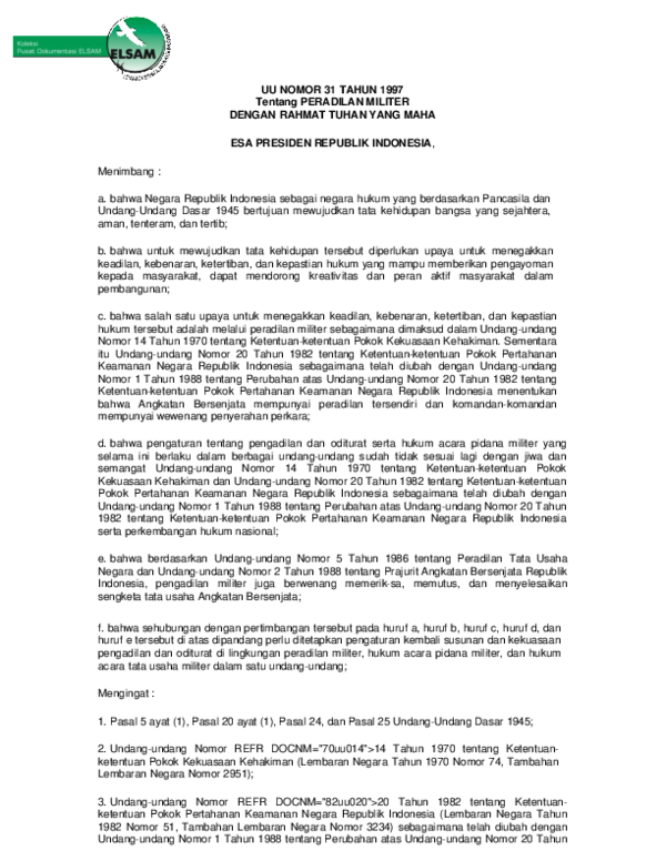 (PDF) UU 31 thn 1997 ttg Peradilan Militer