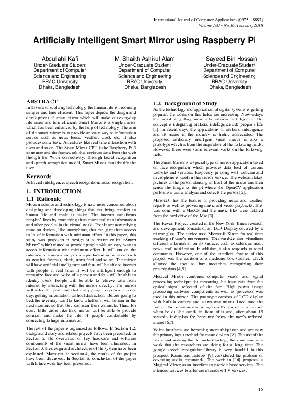 (PDF) Artificially Intelligent Smart Mirror using Raspberry Pi