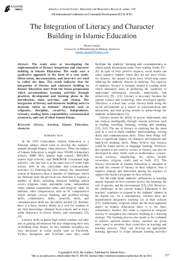 (PDF) The Integration of Literacy and Character Building in Islamic ...