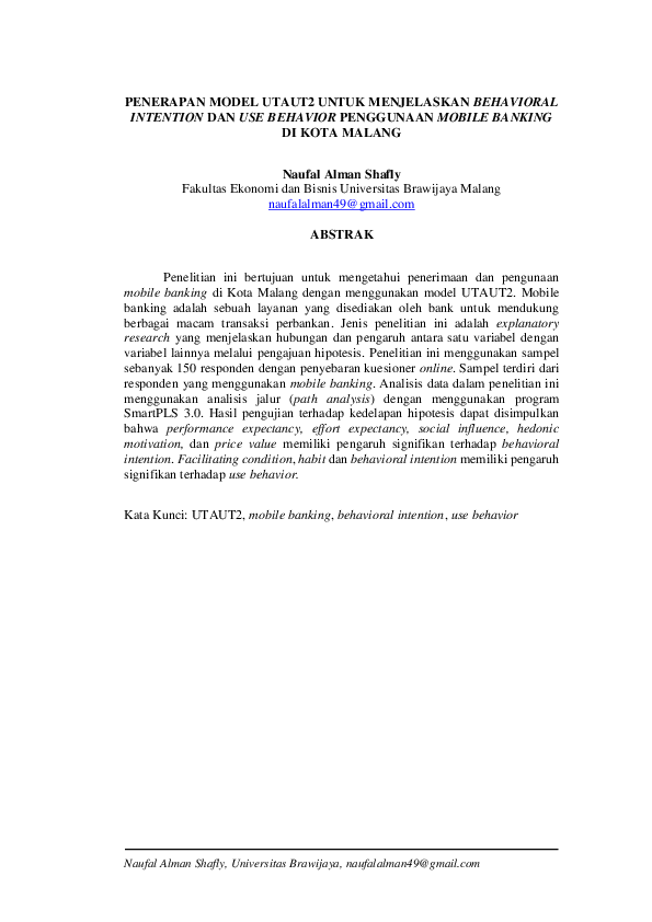 (PDF) Penerapan Model UTAUT2 Untuk Menjelaskan Behavioral Intention Dan Use Behavior Penggunaan ...