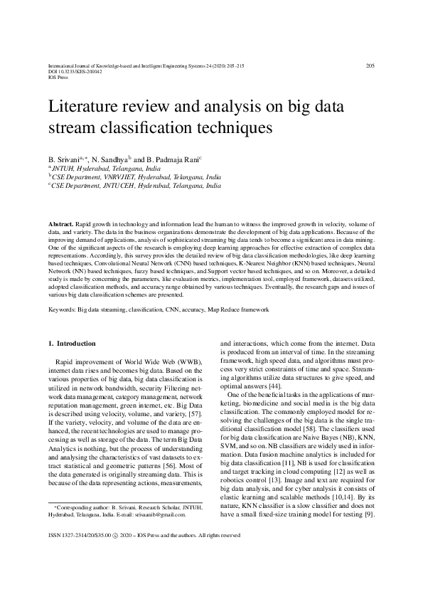 (PDF) Literature review and analysis on big data stream classification ...