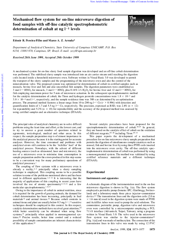 (PDF) Mechanised flow system for on-line microwave digestion of food samples with off-line ...