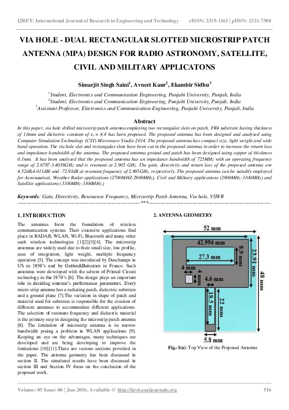 (PDF) Via Hole - Dual Rectangular Slotted Microstrip Patch Antenna (Mpa ...