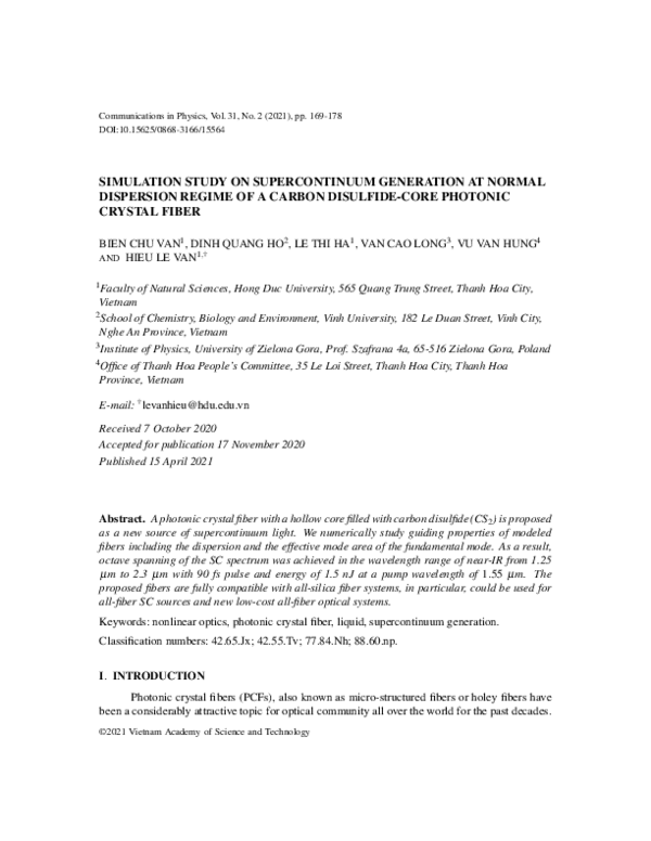 (PDF) Simulation Study on Supercontinuum Generation at Normal Dispersion Regime of a Carbon ...