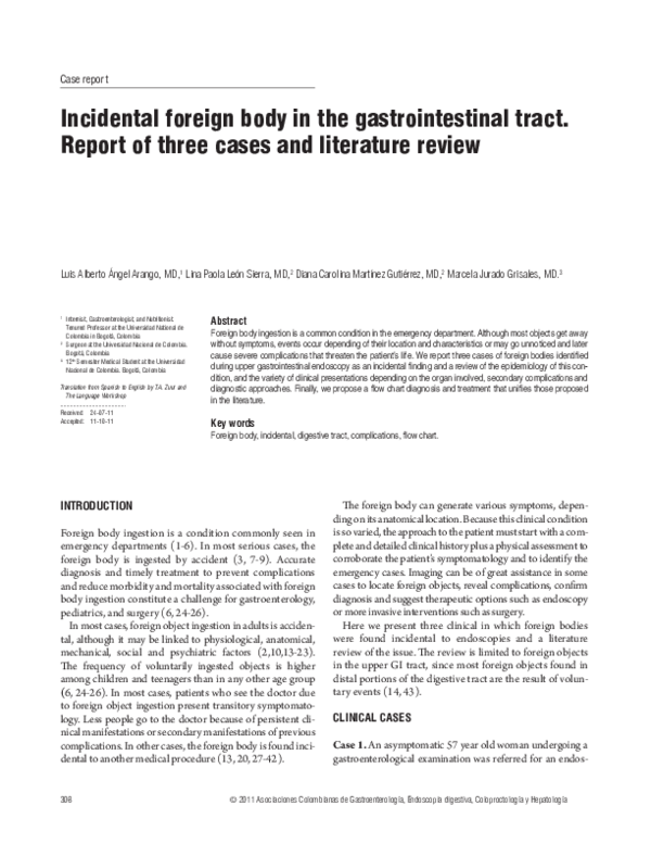 (PDF) Incidental foreign body in the gastrointestinal tract. Report of ...
