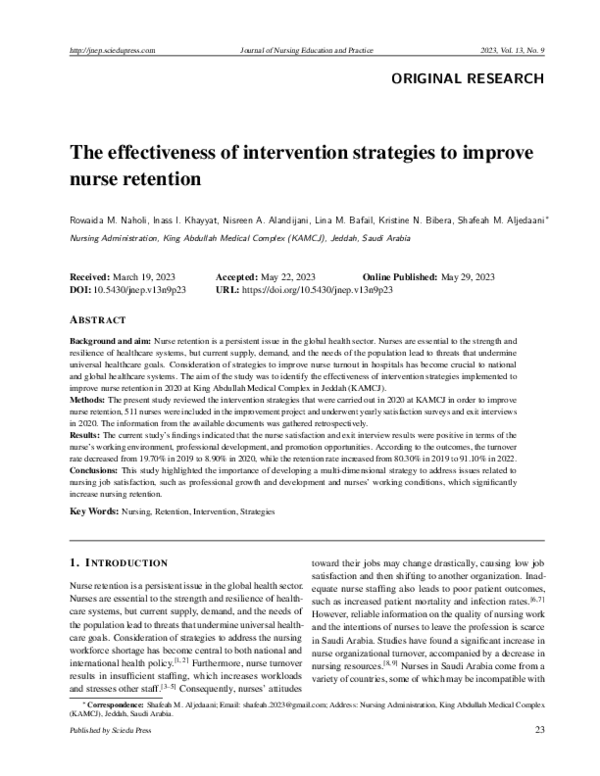 (PDF) The effectiveness of intervention strategies to improve nurse ...