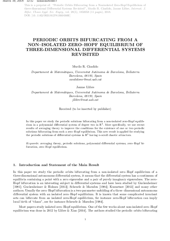 (PDF) Periodic Orbits Bifurcating from a Nonisolated Zero–Hopf Equilibrium of Three-Dimensional ...