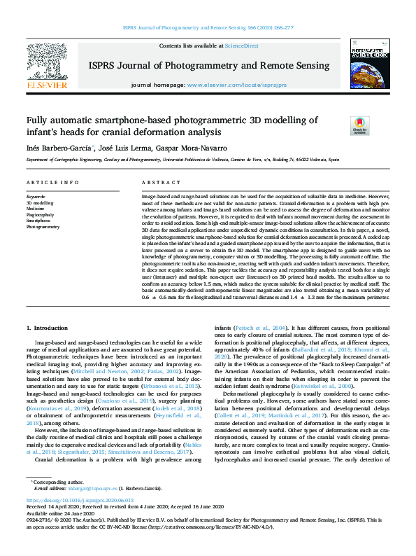 (PDF) Fully automatic smartphone-based photogrammetric 3D modelling of infant’s heads for ...