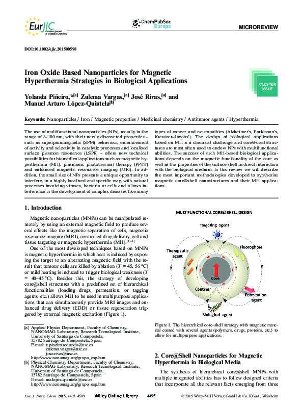 (PDF) Iron Oxide Based Nanoparticles for Magnetic Hyperthermia ...