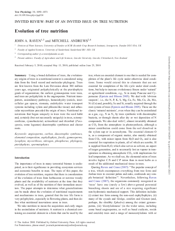 (PDF) Evolution of tree nutrition