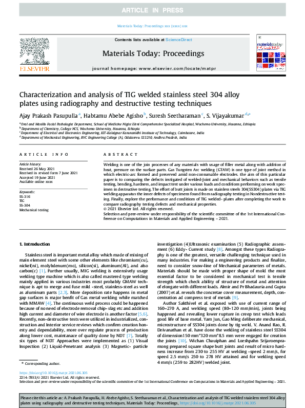 (PDF) Characterization and analysis of TIG welded stainless steel 304 ...