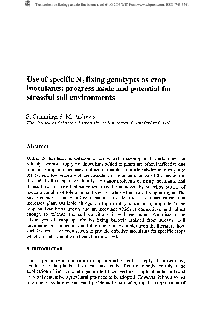 (PDF) Use Of Specific N2 Fixing Genotypes As Crop Inoculants:Progress ...