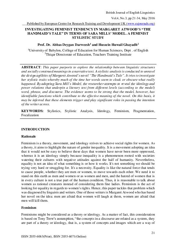 (PDF) INVESTIGATING FEMINIST TENDENCY IN MARGARET ATWOOD'S "THE ...