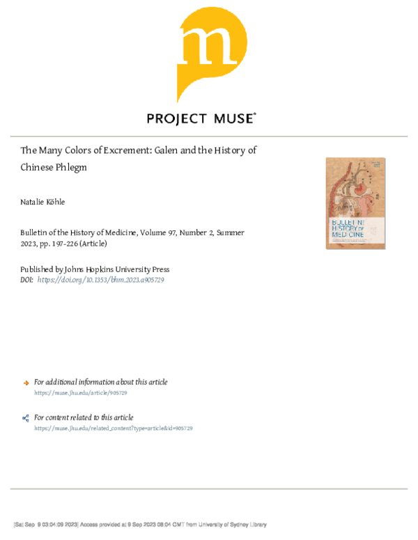 (PDF) The Many Colors of Excrement: Galen and the History of Chinese ...