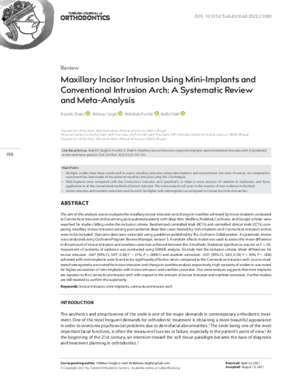 (PDF) Maxillary Incisor Intrusion Using Mini-Implants and Conventional ...
