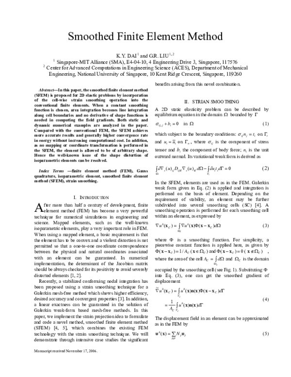 Pdf Smoothed Finite Element Method