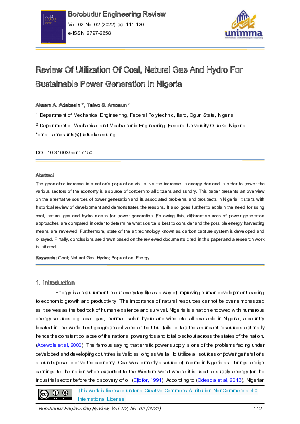 (PDF) Review Of Utilization Of Coal, Natural Gas And Hydro For ...