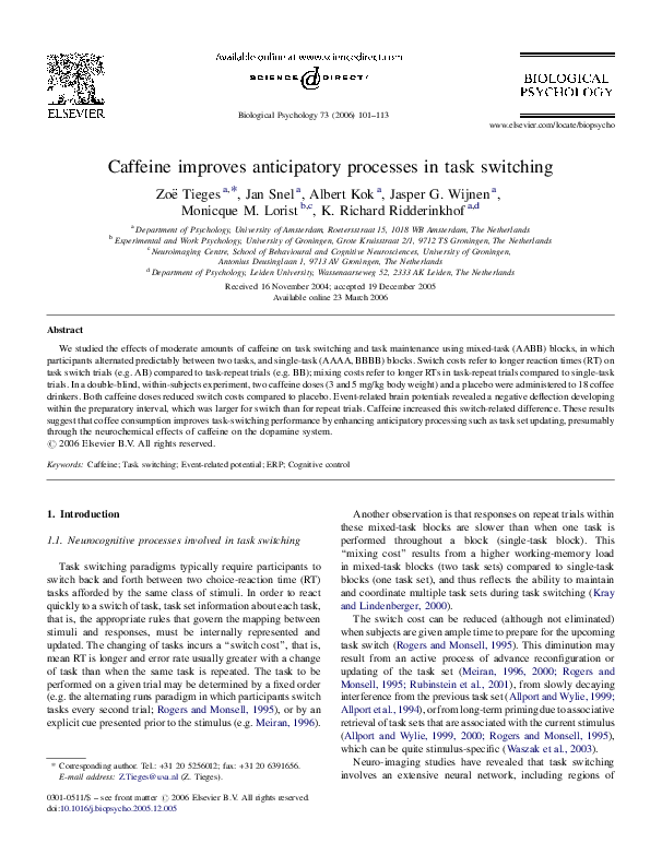 (PDF) Caffeine improves anticipatory processes in task switching