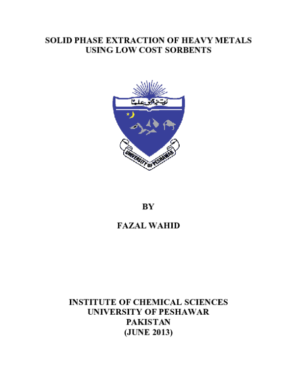 (PDF) Solid Phase Extraction Of Heavy Metals Using Low Cost Sorbents