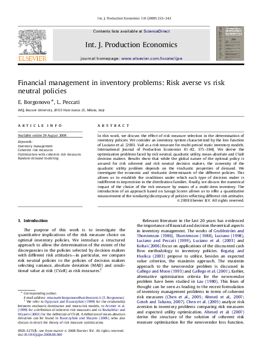 (PDF) Financial management in inventory problems: Risk averse vs risk ...