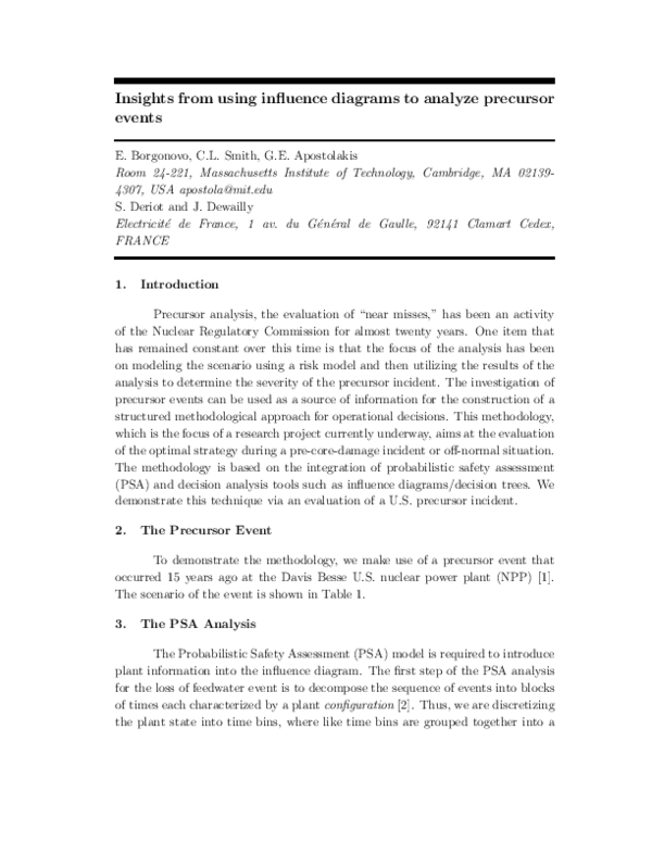 (PDF) Insights from using influence diagrams to analyze precursor events
