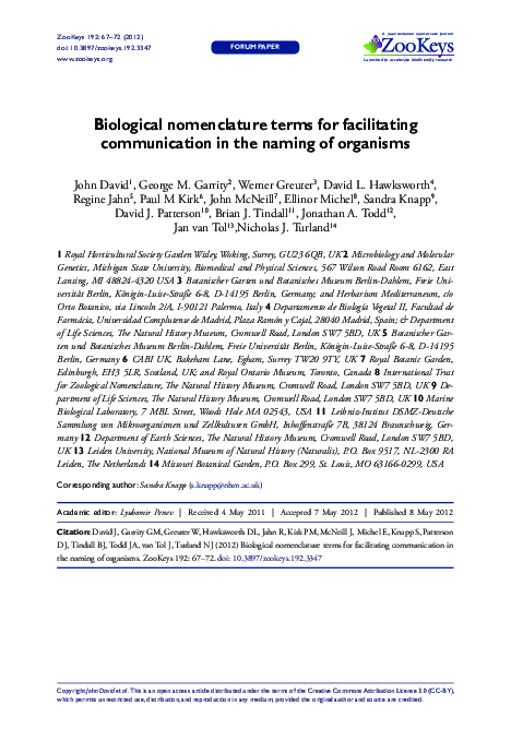 (PDF) Biological nomenclature terms for facilitating communication in ...
