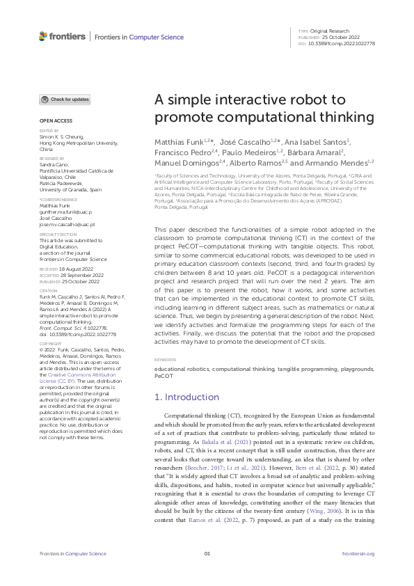 (PDF) A simple interactive robot to promote computational thinking