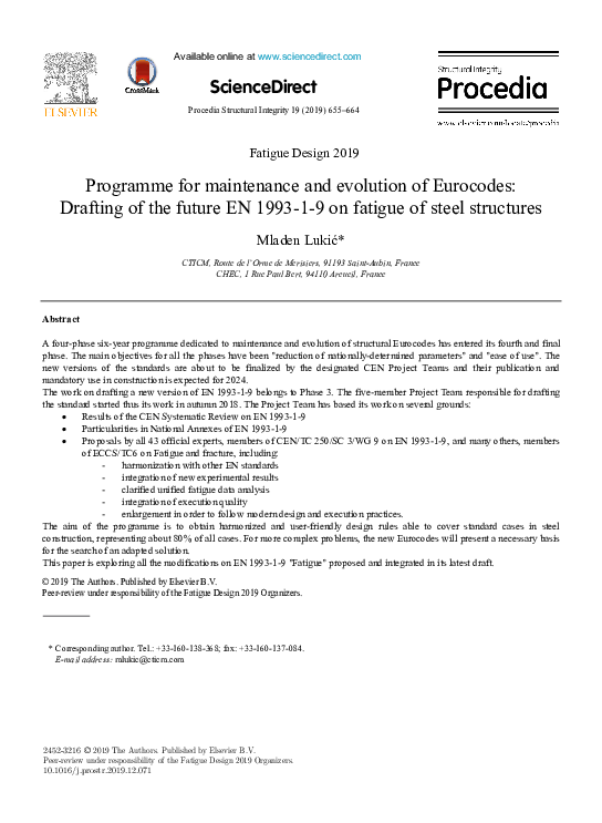 (PDF) Programme for maintenance and evolution of Eurocodes: Drafting of the future EN 1993-1-9 ...