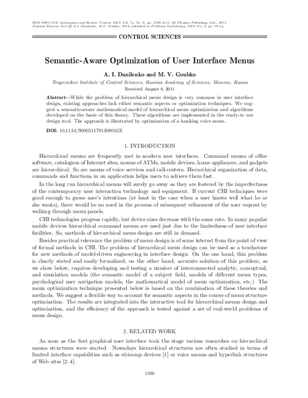 (PDF) Semantic-aware optimization of user interface menus