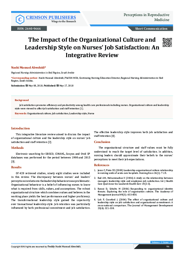 (PDF) The Impact of the Organizational Culture and Leadership Style on ...