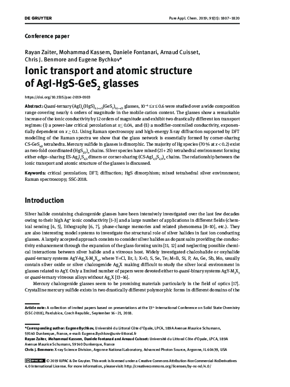 (PDF) Ionic transport and atomic structure of AgI-HgS-GeS2 glasses