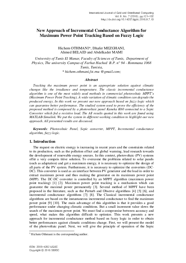 (PDF) New Approach of Incremental Conductance Algorithm for Maximum Power Point Tracking Based ...