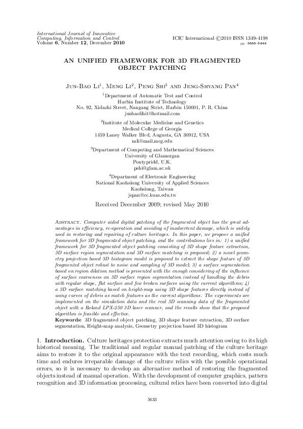 (PDF) An unified framework for 3D fragmented object patching