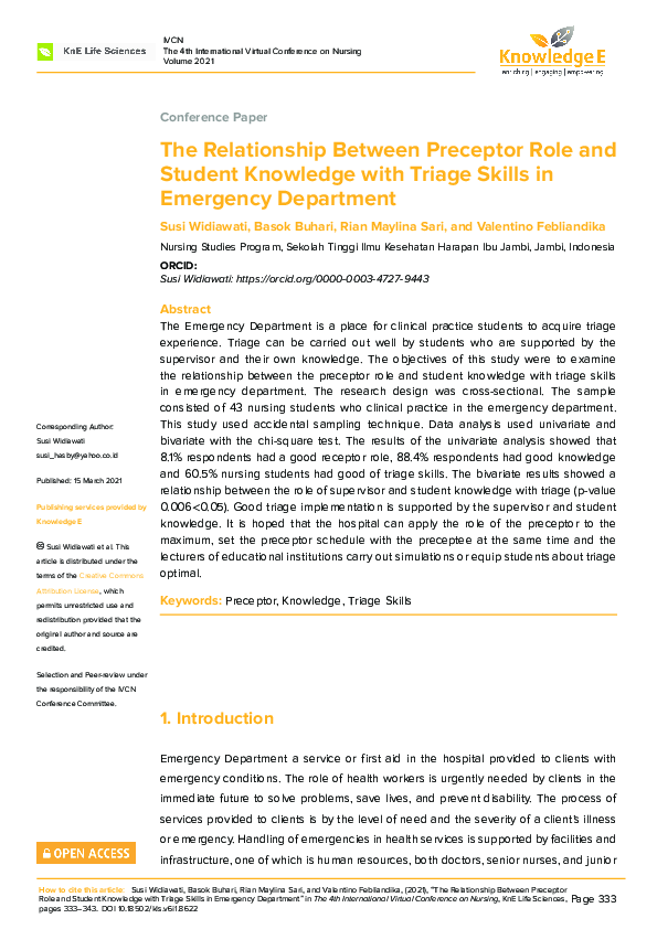 (PDF) The Relationship Between Preceptor Role and Student Knowledge with Triage Skills in ...